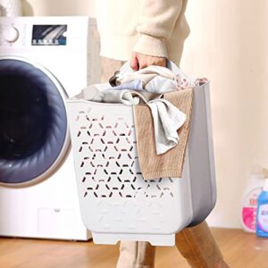 Laundry Basket Collapsible Laundry Hamper 2 Packs Clothes Hamper Portable Dirty Clothes Basket Smart Saving Space Hampers for Laundry Dorm Room Ventilated Design (White)