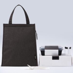 Black Lunch Bag for Men - Insulated Lunch Bags for Women Lunch Bag Tote with Zipper Lunch Tote Bag for Women Simple Lunch Box Reusable Insulated for Men Lunch Bags Small Adult Lunch Box Tote Bag