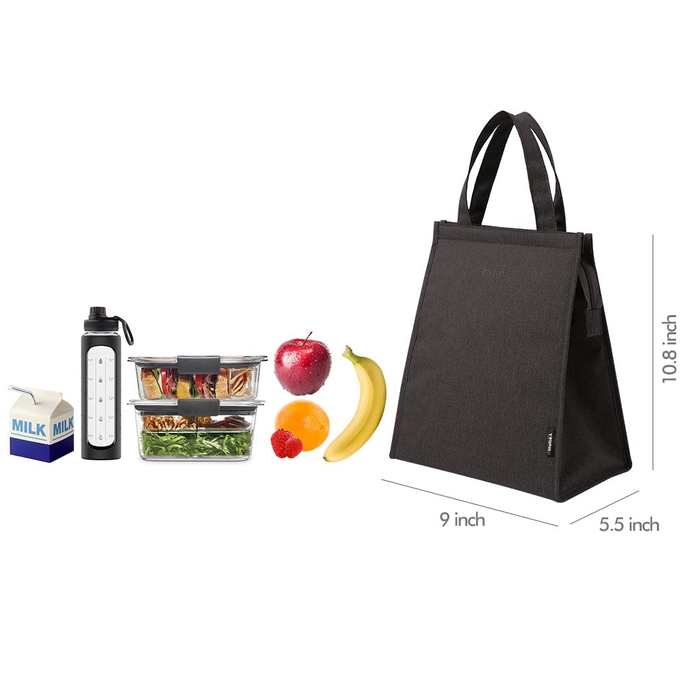 Black Lunch Bag for Men - Insulated Lunch Bags for Women Lunch Bag Tote with Zipper Lunch Tote Bag for Women Simple Lunch Box Reusable Insulated for Men Lunch Bags Small Adult Lunch Box Tote Bag