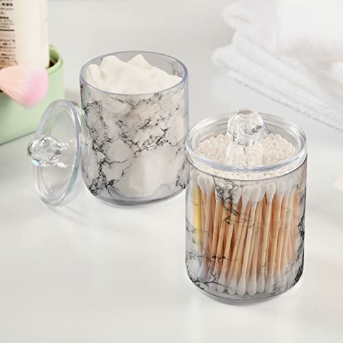 ALAZA 4pcs Marble Texture Gray Qtip Holder Dispenser 14 oz Bathroom Storage Clear Apothecary Jars Containers Cotton Ball,Cotton Rounds,Floss Picks, Hair Clips, Food