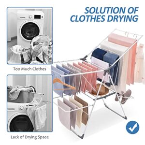 TOOLF Clothes Drying Rack, Clothes Rack, Foldable 2-Level Laundry Racks for Drying Clothes, with Height-Adjustable Wings, Indoor/Outdoor Portable Dryer for Clothing and Towels, White