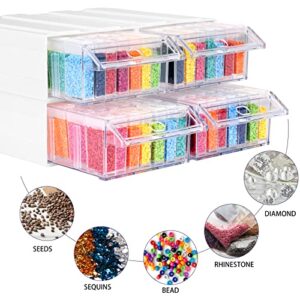 Quefe 4pcs Diamond Painting Storage Containers, 152 Slots Stackable Drawer Bead Organizer with Diamond Painting Accessories for Bead, Diamonds DIY Art Craft, Rhinestones, Seed