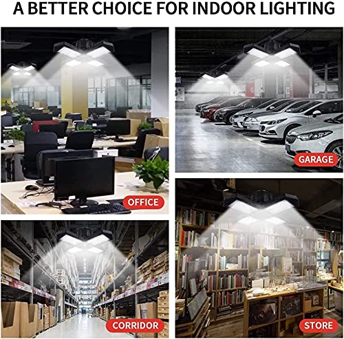 4 Pack LED Garage Lights,100W Deformable Led Garage Lighting 10000LM E26 Daylight 6000K LED Garage Ceiling Lighting Super Bright Adjustable Garage Lights for Garage,Warehouse