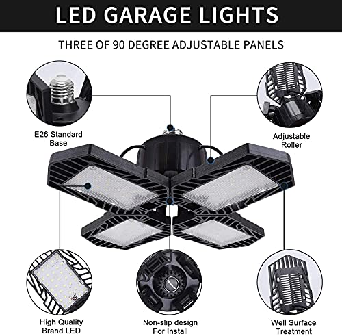 4 Pack LED Garage Lights,100W Deformable Led Garage Lighting 10000LM E26 Daylight 6000K LED Garage Ceiling Lighting Super Bright Adjustable Garage Lights for Garage,Warehouse