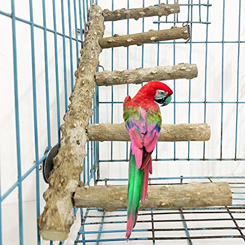 Allazone 3 PCS Nature Wood Bird Ladder Perch Nature Wood Stand Parrot Chew Toy Cage Hanging Pet Cage Bird Climbing Step Ladders for Small Animal