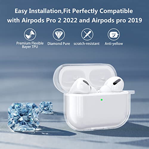 Aircawin for Airpods Pro 2nd Generation Case Clear 2023,Shockproof Clear Case Compatible with Airpods Pro 2 Case Cover 2022/Airpods Pro Case 2019,Full Protective Soft TPU Case with Carabiner-Clear