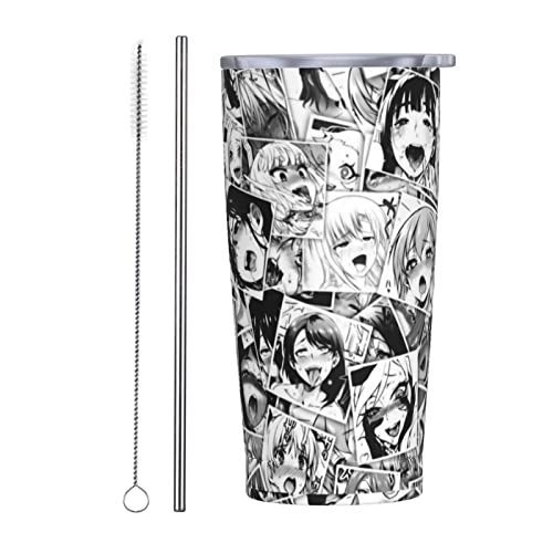 IAMNAT Sexy Japanese Anime Ahegao Hentai Car Mug With Straw Cups Heat Insulation Travel Coffee Mugs Stainless Steel Thermos Cups 20 Oz