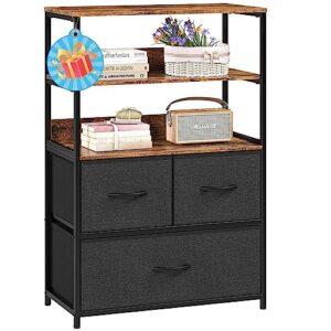 enhomee dresser for bedroom 3 drawer dresser with shelves black dresser for closet fabric chest of drawers vertical storage tower for bedroom, living room, nursery, entryway, sturdy metal frame