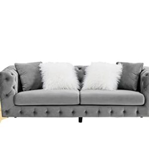 Melpomene Contemporary Velvet Upholstered Sofa Couch with Deep Button Tufting and Custom Gold Chrome Legs,Grey