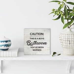 Caution This is a Boys Bathroom You've Been Warned Bathroom Wood Box Sign Rusitc Farmhouse Boy Bathroom Restroom Toilet Desk Shelf Decor (5 X 5 Inch)