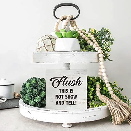 Bathroom Quote Please Flush This is Not Show and Tell Wood Box Sign Rusitc Farmhouse Bathroom Restroom Toilet Desk Shelf Decor (5 X 5 Inch)