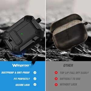 Winproo Airpods Pro 2 Case Cover with Lock, Military Hard Shell Full-Body Shockproof Protective Case Skin with Keychain for Airpods Pro 2nd Generation [Black]