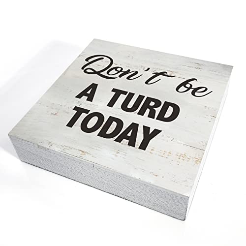 Bathroom Quote Don't be a Turd Today Wood Box Sign Rusitc Wooden Box Sign Farmhouse Bathroom Restroom Toilet Desk Shelf Decor (5 X 5 Inch)