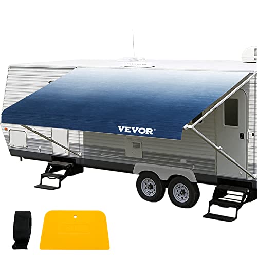 VEVOR RV Awning, 15 ft (Fabric Size: 14' 2") Awning Replacement Fabric, Premium Grade Waterproof Vinyl, Universal Outdoor Canopy RV Replacement Fabric for Camper, Trailer,and Motor Home, Slate Blue