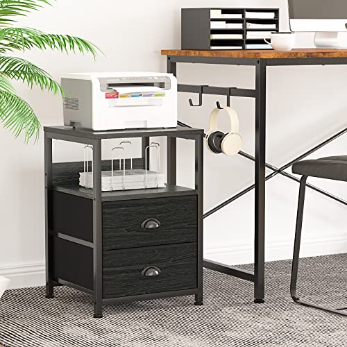 Furologee Nightstand with 2 Fabric Drawers, End Table with Storage Shelf, Industrial Bedside Table, Small Dresser Organizer Furniture Metal Frame for Living Room/Bedroom/Dorm/Hallway, Black Oak