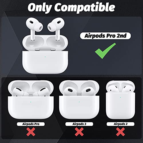 Seltureone 2-Pack Case Compatible for AirPods Pro 2nd Generation (2022) with Keychain+Magnetic Anti-Lost Sports Straps, Soft Silicone Cover Full Protective Front LED Visible, Black Gray