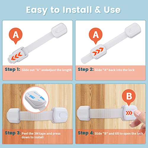 Safety Strap Locks for Fridge,Cabinets,Drawers,Dishwasher & More,Toilet- Adjustable Strap,No Drilling Required,Easy Installation (6 Pack)