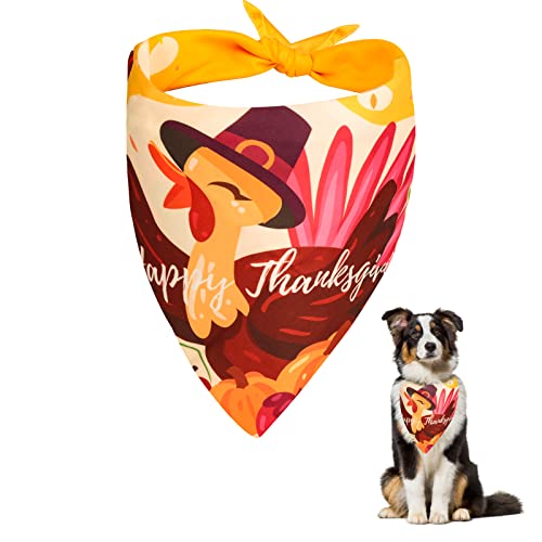 Thanksgiving Dog Bandana with Turkey Pattern,Adjustable Thanksgiving Dog Scarf,Holiday Bandanas,Fall Pet Bandana Reversible Triangle Bibs Scarf for Small Medium Large Dogs Cats (Turkey)