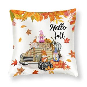 autumn gnomes decorative throw pillow garden gnome vintage standard size satin pillow shams for home sofa couch decoration zippered new home owner gift 18x18