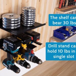 Salade Power Tool Organizer，That 3 Cordless Drills and its Chargers Can be Storaged，Drill Holder Can be Wall Mounted