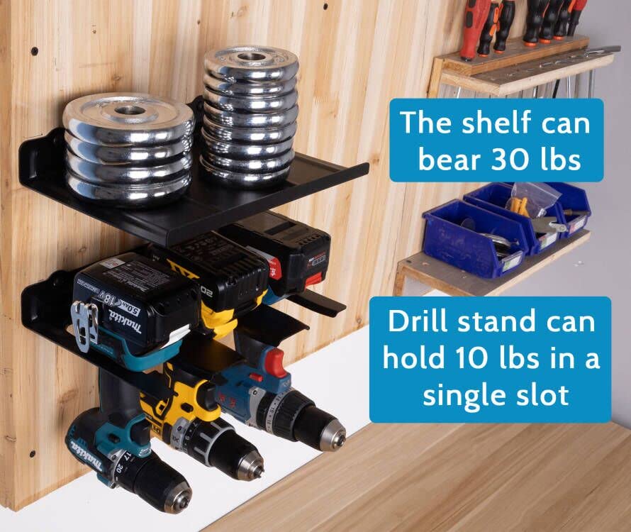 Salade Power Tool Organizer，That 3 Cordless Drills and its Chargers Can be Storaged，Drill Holder Can be Wall Mounted