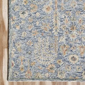 Trade AM Ox Bay Hand Tufted Traditional Abstract Floral Wool Area Rug, Slate Blue, 9' x 12' (Alice-AB)