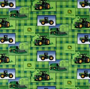 fat quarter - farm tractor green plaid cotton fabric - 18" x 22" fat quarter