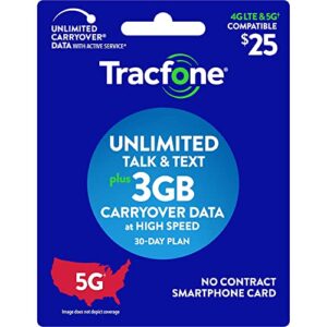 tracfone $25 unlimited talk and text, 3 gb of data / 30 days (physical delivery)