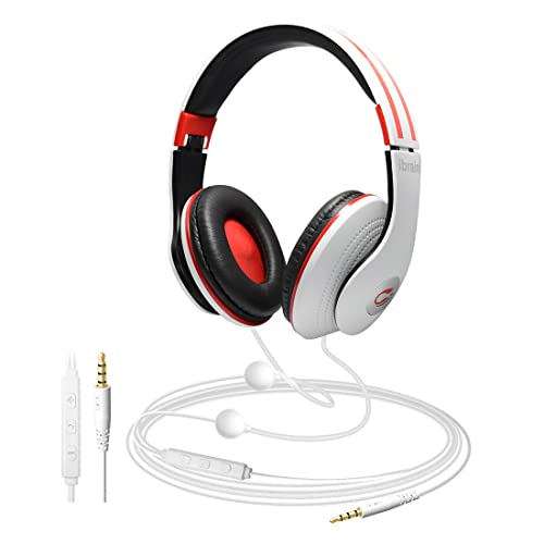 ibrain Air Tube Headphones Air Tube Headset Over The Ear Headphones Wired Airtube Headset with Patented Technology 3.5mm Jack for Computer, PC, Phone - White