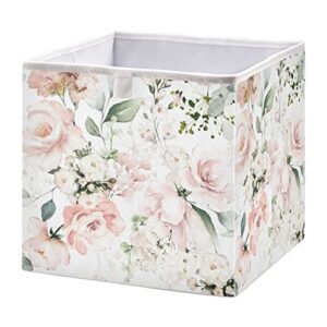 kigai pink flowers cube storage bins - 11x11x11 in large foldable storage basket fabric storage baskes organizer for toys, books, shelves, closet, home decor