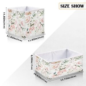 Kigai Pink Flowers Cube Storage Bins - 11x11x11 In Large Foldable Storage Basket Fabric Storage Baskes Organizer for Toys, Books, Shelves, Closet, Home Decor