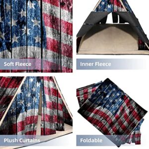 Y-DSIWX Guinea Pig Hideout House Bed, Retro Wooden USA Flag Rabbit Cave, Squirrel Chinchilla Hamster Hedgehog Nest Cage