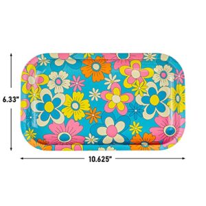 Puff Plate Decorative Metal Serving Tray - Cute Room Decor for Desk, Bathtub, Jewelry, Candle, Food or Coffee Table (Retro Flowers)