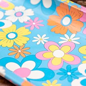 Puff Plate Decorative Metal Serving Tray - Cute Room Decor for Desk, Bathtub, Jewelry, Candle, Food or Coffee Table (Retro Flowers)