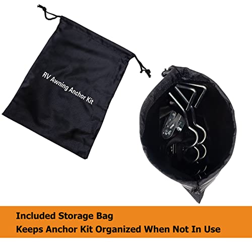 RV/Camper Awning Tie Down Anchor Kit with Ratchet Tie Down Strap and Buffer Tension Spring