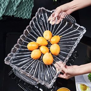 Serving Trays Clear Crystal Tray Serving Tray with Handle Multipurpose Tray for Coffee Table Spill Resistant Food and Beverage Server Kitchen Dresser Party Serving Tray Elegant Decorative Tray