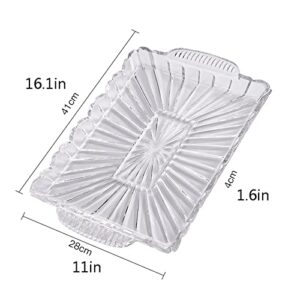 Serving Trays Clear Crystal Tray Serving Tray with Handle Multipurpose Tray for Coffee Table Spill Resistant Food and Beverage Server Kitchen Dresser Party Serving Tray Elegant Decorative Tray