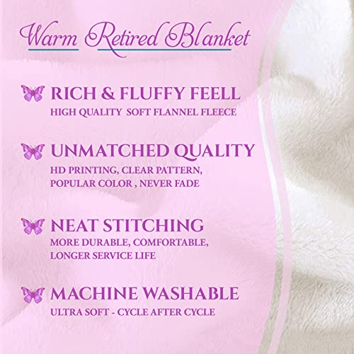 YRAQLVU Happy Retirement Gifts for Women Flannel Throw Blanket to Grandma Mom Warm Travel Blanket for Couch Lightweight Blankets 60"x 50"