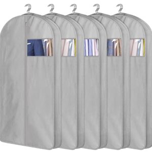 AOODA 43" Garment Bags for Hanging Clothes, Gusseted Suit Bags for Closet Storage Mens Clothes Cover with Handles for Coat, Jackets, Shirts (5 Packs)