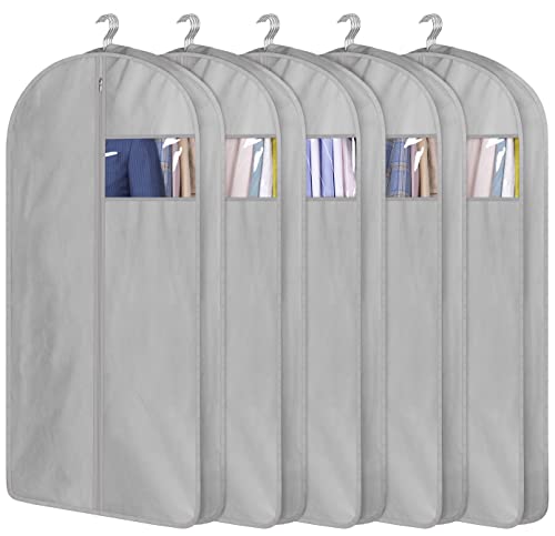 AOODA 43" Garment Bags for Hanging Clothes, Gusseted Suit Bags for Closet Storage Mens Clothes Cover with Handles for Coat, Jackets, Shirts (5 Packs)