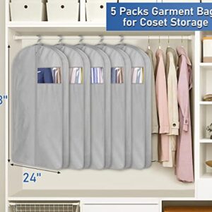 AOODA 43" Garment Bags for Hanging Clothes, Gusseted Suit Bags for Closet Storage Mens Clothes Cover with Handles for Coat, Jackets, Shirts (5 Packs)