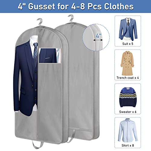 AOODA 43" Garment Bags for Hanging Clothes, Gusseted Suit Bags for Closet Storage Mens Clothes Cover with Handles for Coat, Jackets, Shirts (5 Packs)