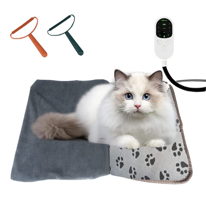 Rormket Pet Heating Pad,9 Adjustable Temperature Electric Dog Cat Heating Pad with 3 Adjustable Timer Auto Power Off,Indoor Warming Mat Waterproof,Free Brush (Claw Gray)