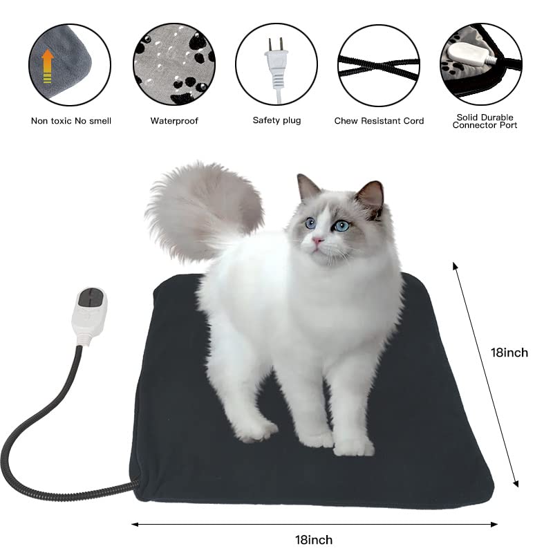 Rormket Pet Heating Pad,9 Adjustable Temperature Electric Dog Cat Heating Pad with 3 Adjustable Timer Auto Power Off,Indoor Warming Mat Waterproof,Free Brush (Claw Gray)