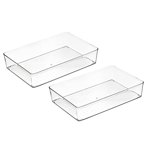 2pcs Clear Drawer Organizer, Stackable Dresser Drawer Organizers Desk Drawer Organizer for Office Desk Kitchen Makeup Bathroom Drawer Storage