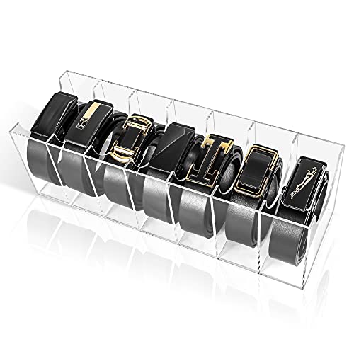 Acrylic Belt Organizer， Belt Container Storage Holder,7 Compartments Clear Belt Tie Display Case for Closet and Drawer