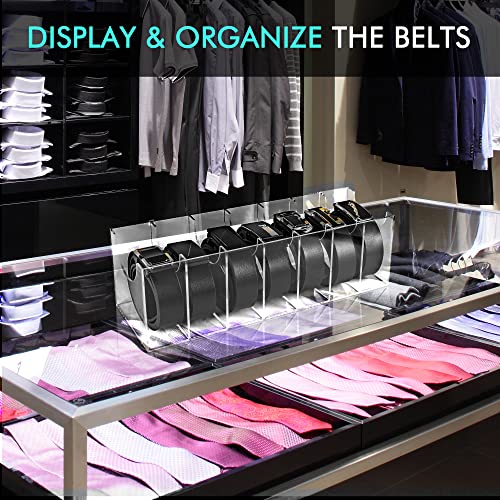 Acrylic Belt Organizer， Belt Container Storage Holder,7 Compartments Clear Belt Tie Display Case for Closet and Drawer