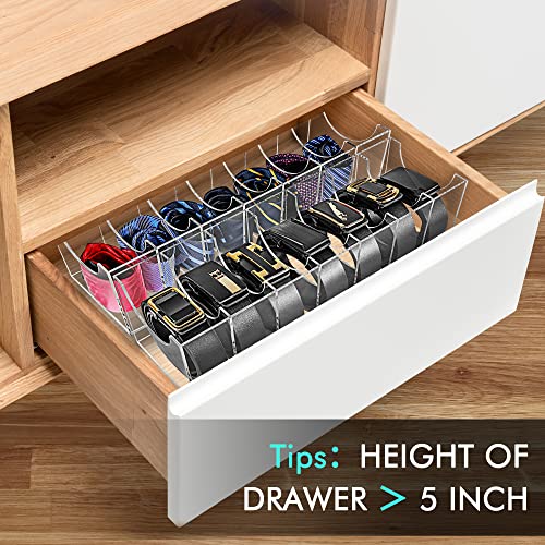 Acrylic Belt Organizer， Belt Container Storage Holder,7 Compartments Clear Belt Tie Display Case for Closet and Drawer