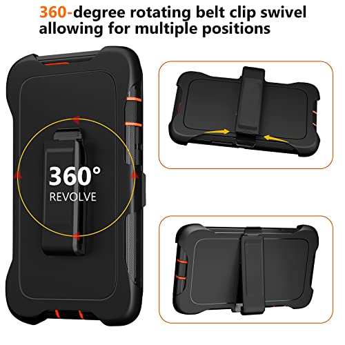 Case for iPhone 13 Pro Max Case 6.7" Belt-Clip Kickstand Holster with 2 Screen Protector + 2 Camera Lens Protector,Full Body Heavy Duty Military Grade Drop Protection Cover (Black Orange+Clip)