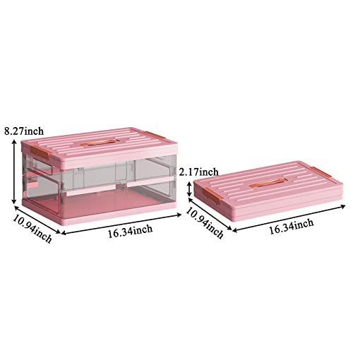 Wisdom Star 3 Pack Collapsible Storage Bins with Lids, Clear Plastic Foldable Storage Box, Stackable Storage Containers for Organizing, Pink